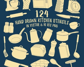 Chalk Drawing,hand Drawn Kitchenware,kitchen Doodle,food Clip Art ...