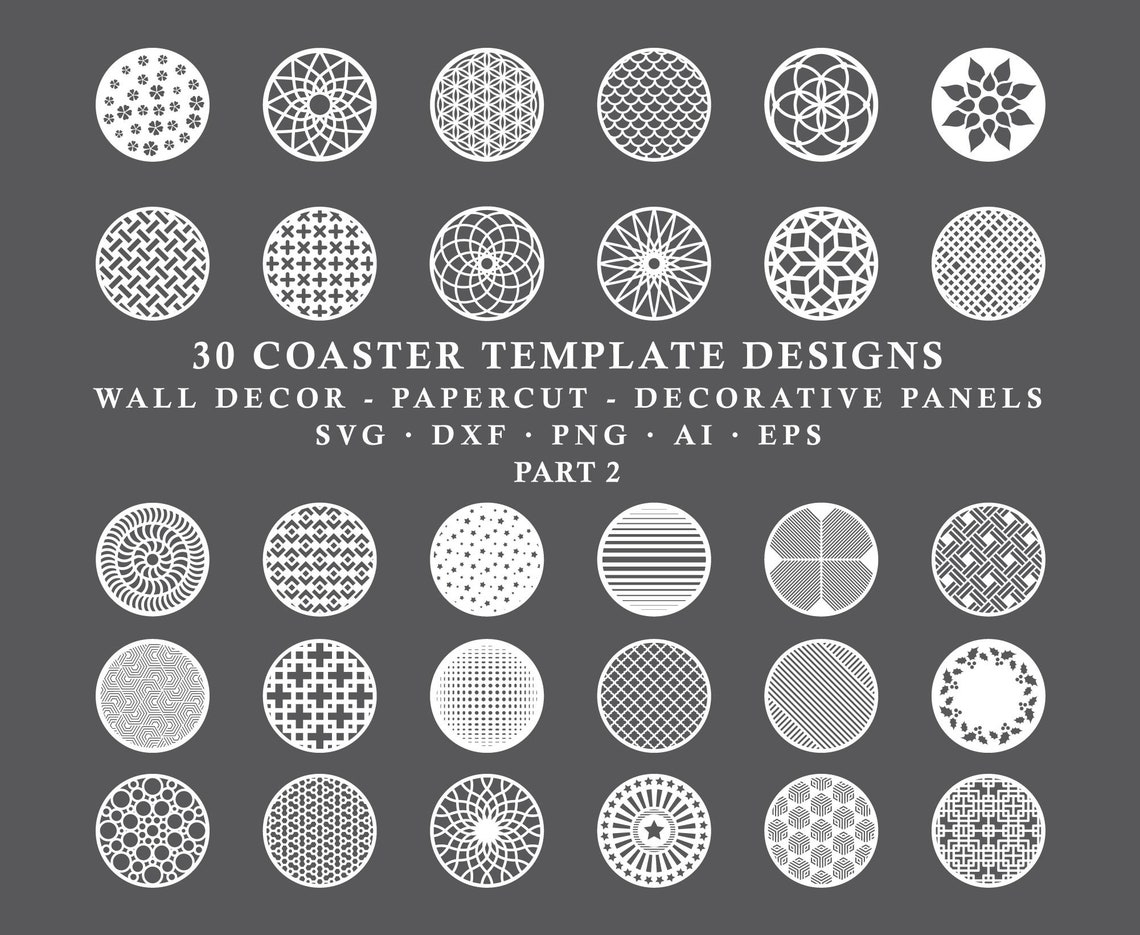 Round Coaster SVG DXF Laser Cut Templates: Wall Decor, Trivet & More ...
