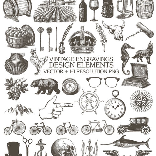 Hand Drawn Illustration Clipart Pack Vintage Rustic Hand - Etsy