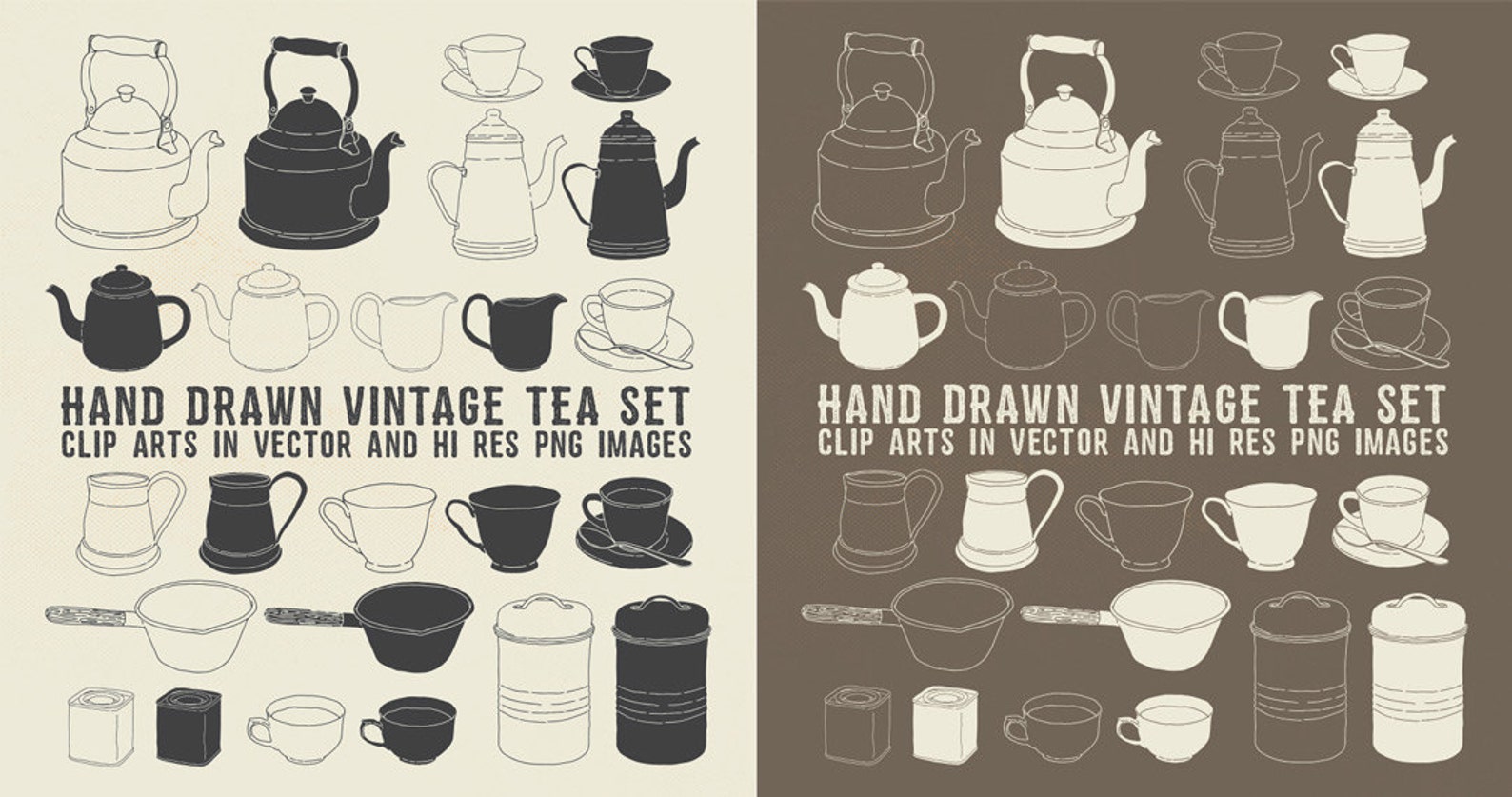 Hand Drawn Rustic Tea Set Clipart Tea Clipart Tea Set Rustic - Etsy