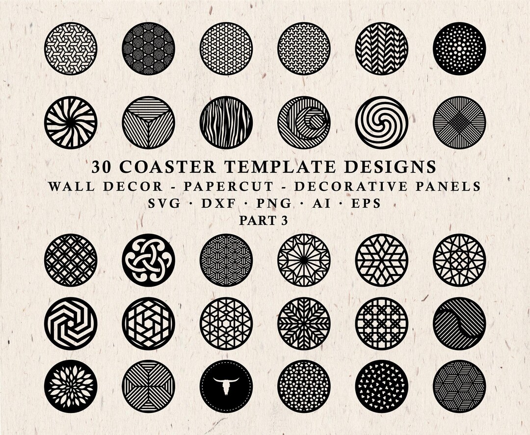 Coaster SVG, Coasters Stencil DXF Template, Circle Wall Decor, Papercut ...