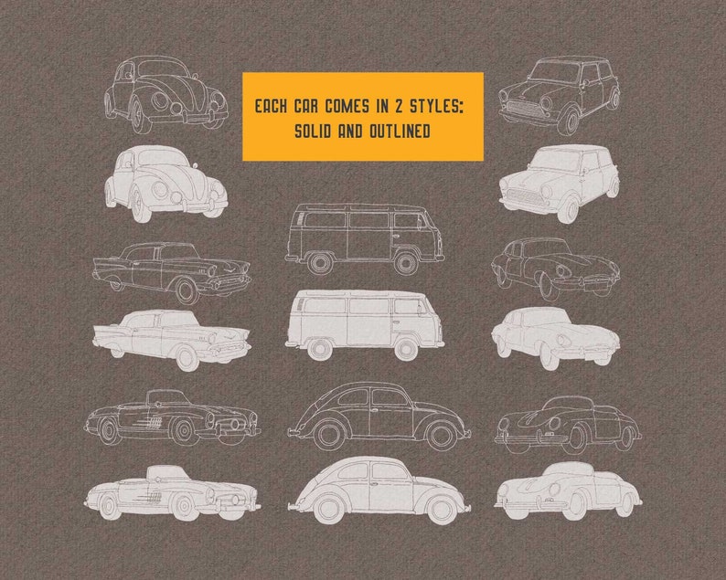 Vintage Car Clipart – Classic Car Line Drawing PNG SVG Bundle (digital ...