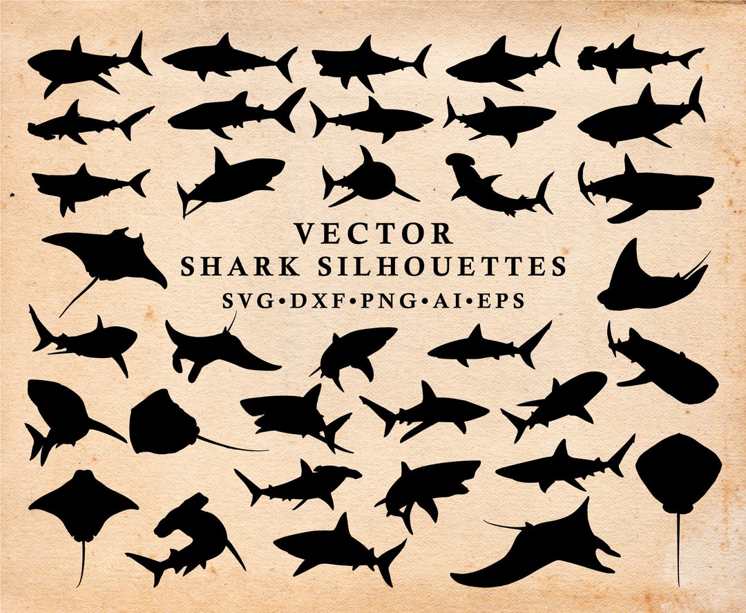 Tiburón SVG Tiburones Siluetas SVG Cortar Archivos Siluetas de Tiburón ...