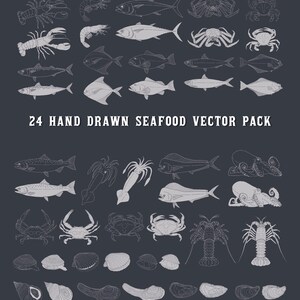 Hand Drawn Seafood, Sea, Fishing Clipart, Fish Clipart, Marine, Ocean ...