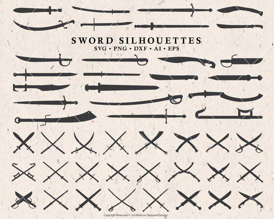 Sword Silhouette SVG Bundle - Sword Shapes & Crossed Swords Silhouettes ...