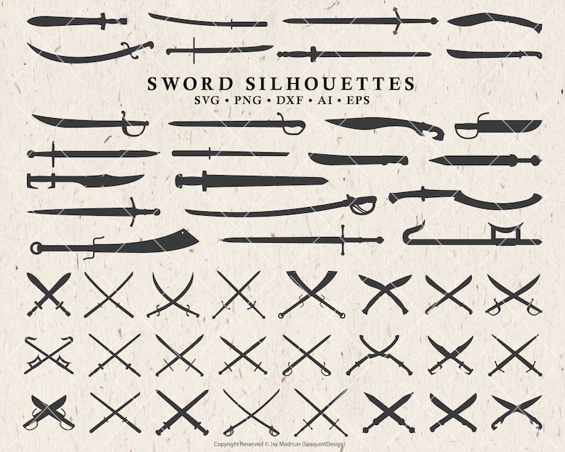 Sword Silhouette SVG Bundle – Medieval & Crossed Swords (digital ...