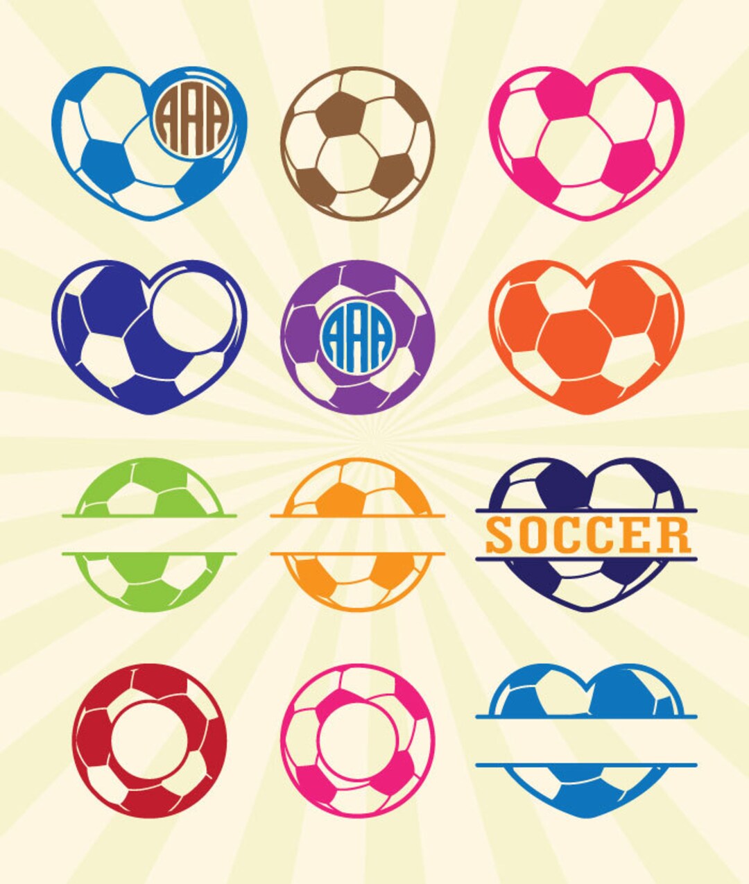 Soccer Football SVG Monogram Frame, Football Soccer SVG Cut Files ...