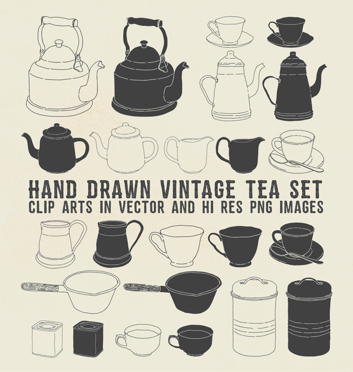 Hand Drawn Rustic Tea Set Clipart Tea Clipart Tea Set Rustic - Etsy