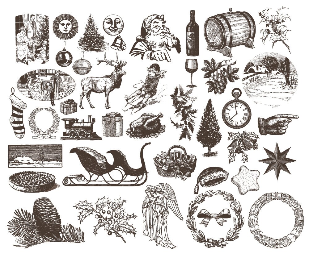 Retro Vintage Christmas Illustrations Clipart Clip Art PNG & | Etsy