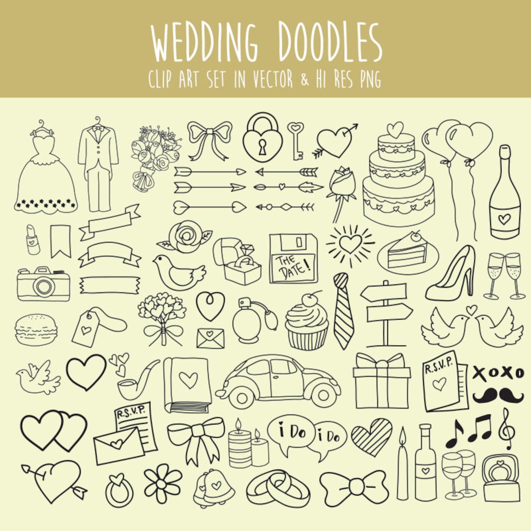 Wedding Doodle Clipart, Doodle Wedding Clipart, Clip Art PNG & Vector ...