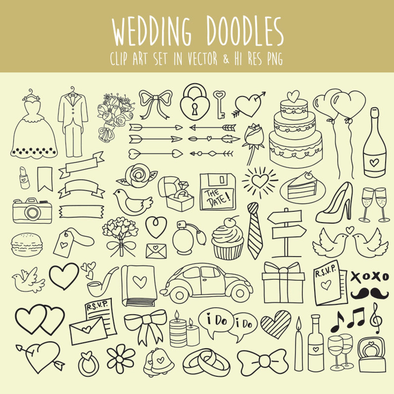 Wedding Doodle Clipart Doodle Wedding Clipart Clip Art PNG & - Etsy