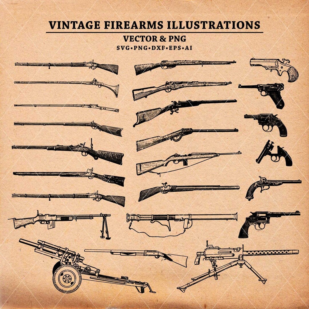Gun SVG, Vintage Firearm Illustrations, Vintage Gun Drawing, Hand Drawn ...