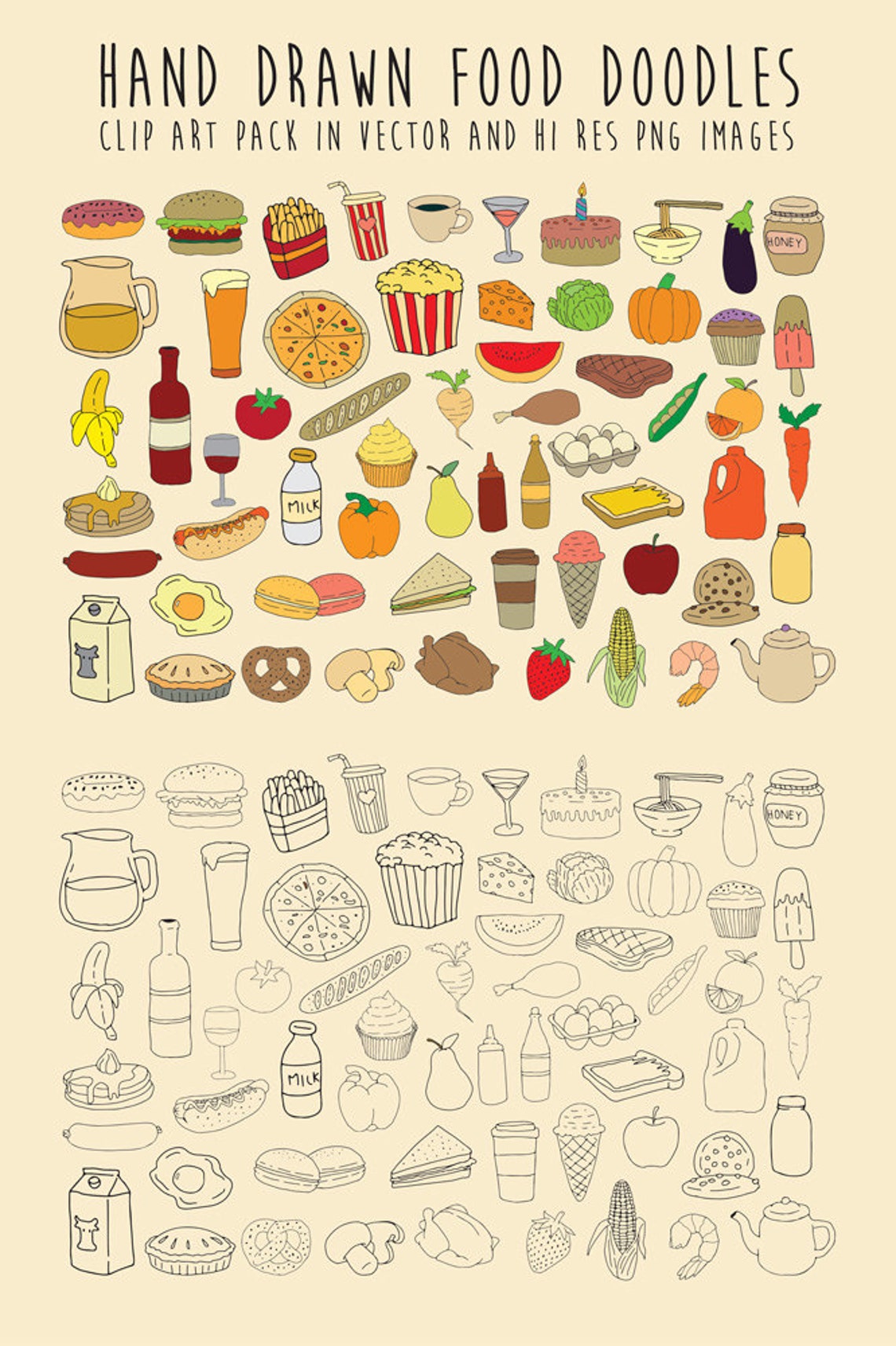 Hand Drawn Food Doodle Clipart Doodle Food Clipart Scribble | Etsy