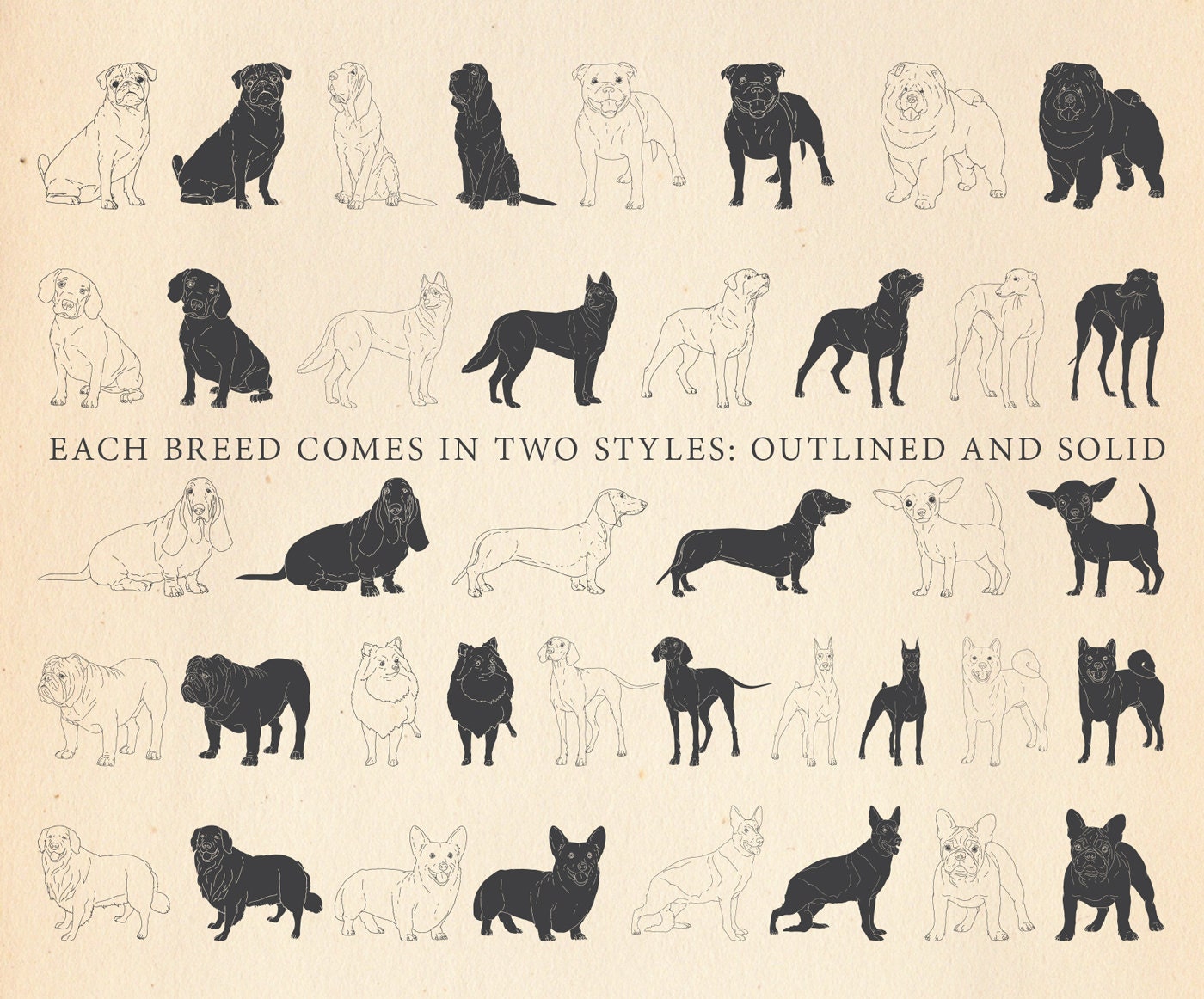 Hand Drawn Dog Breeds Dog Breeds Clipart Dog Drawing Dog - Etsy
