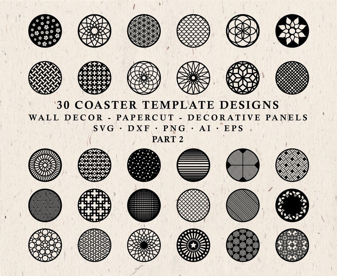 Round Coaster SVG DXF Laser Cut Templates: Wall Decor, Trivet & More ...