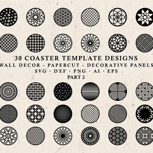 Coaster SVG, Coasters Stencil DXF Template, Circle Wall Decor, Papercut ...