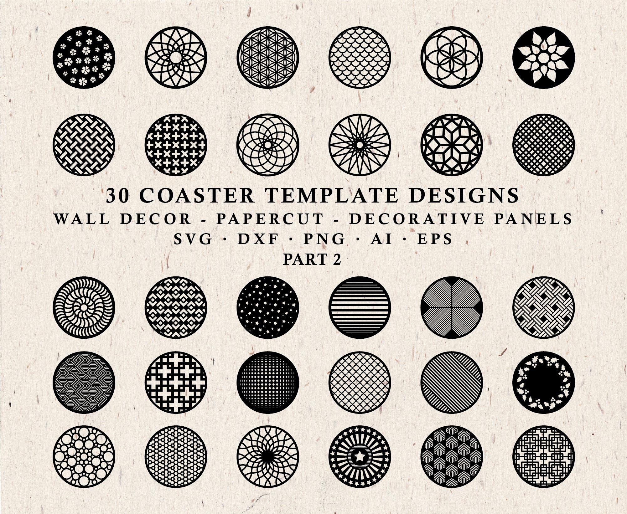 Coaster SVG Coasters Stencil DXF Template Circle Wall Decor - Etsy