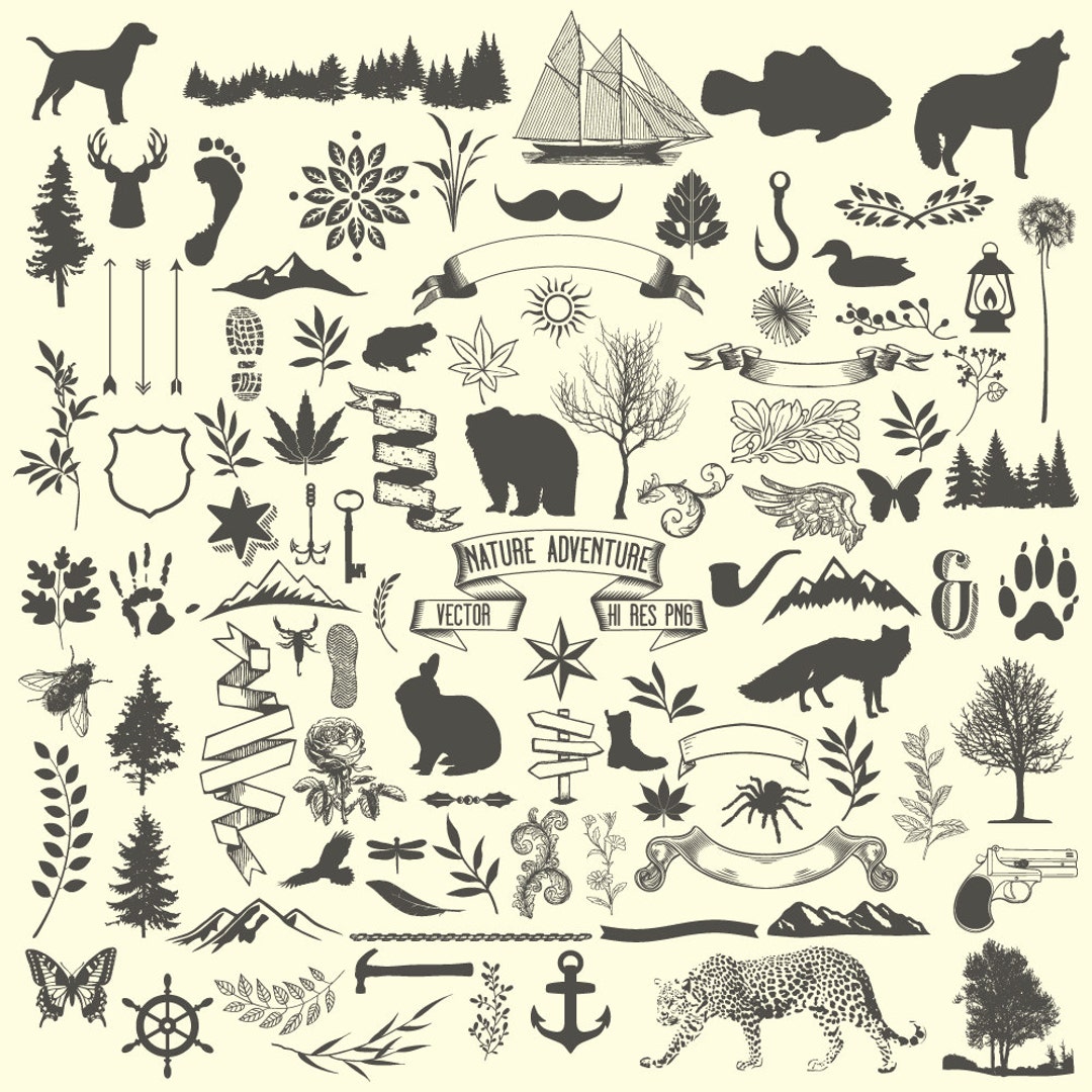 Camping Clipart, Animal Clipart - Nature Rustic Tree Adventure Hunting ...