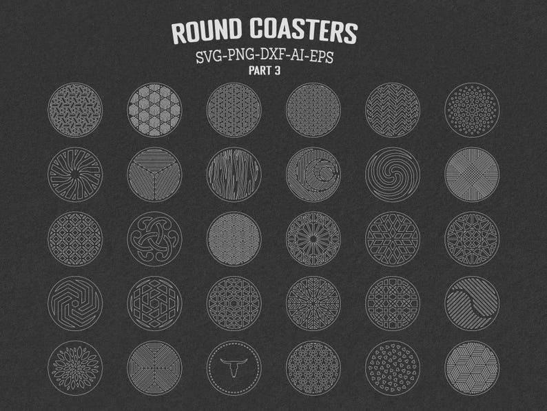 Round Coaster SVG DXF Laser Cut Bundle: Trivet, Wall Decor Templates ...