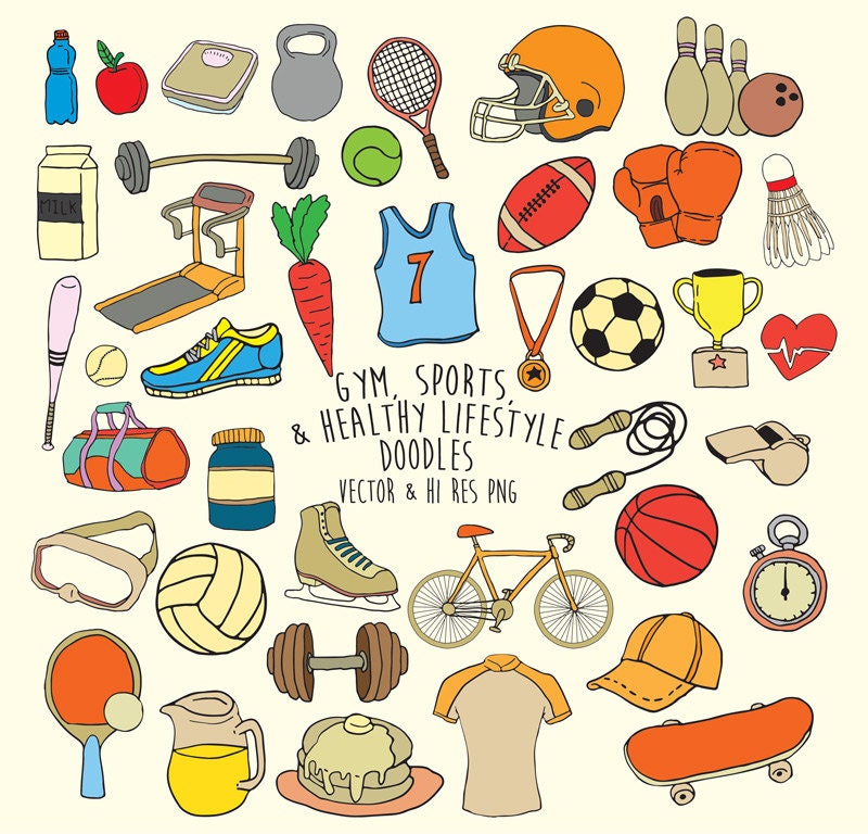 Doodle Gym Clipart, Sports Clipart, Fitness Clipart, Fitness Doodle ...
