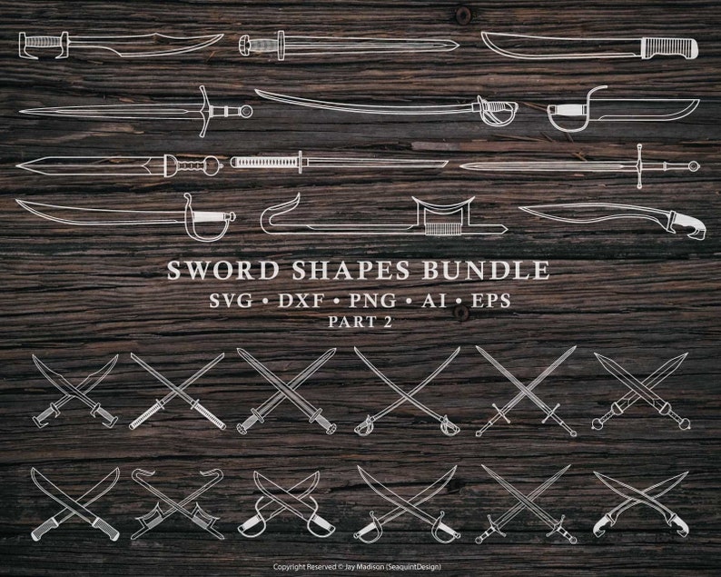 Sword Outline SVG Bundle, Medieval Swords, Crossed Swords (digital ...