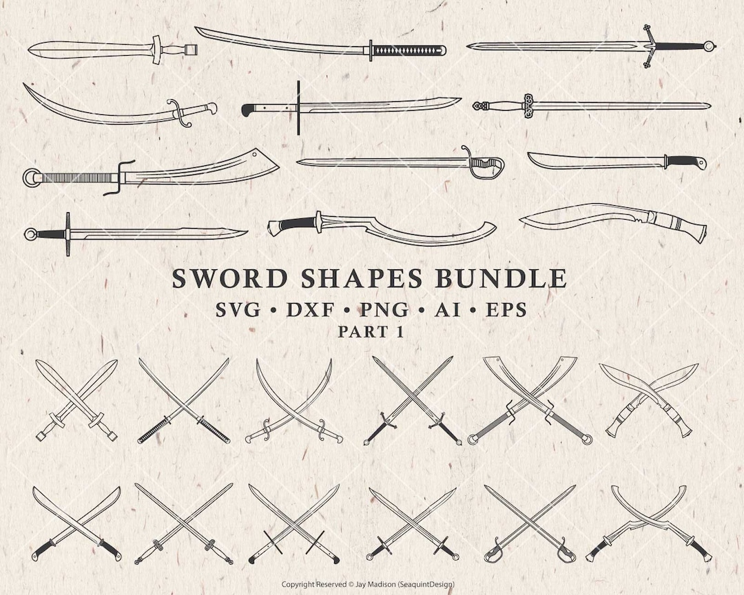 Sword SVG Bundle, Sword Shape Outline SVG, Crossed Swords SVG Files for ...