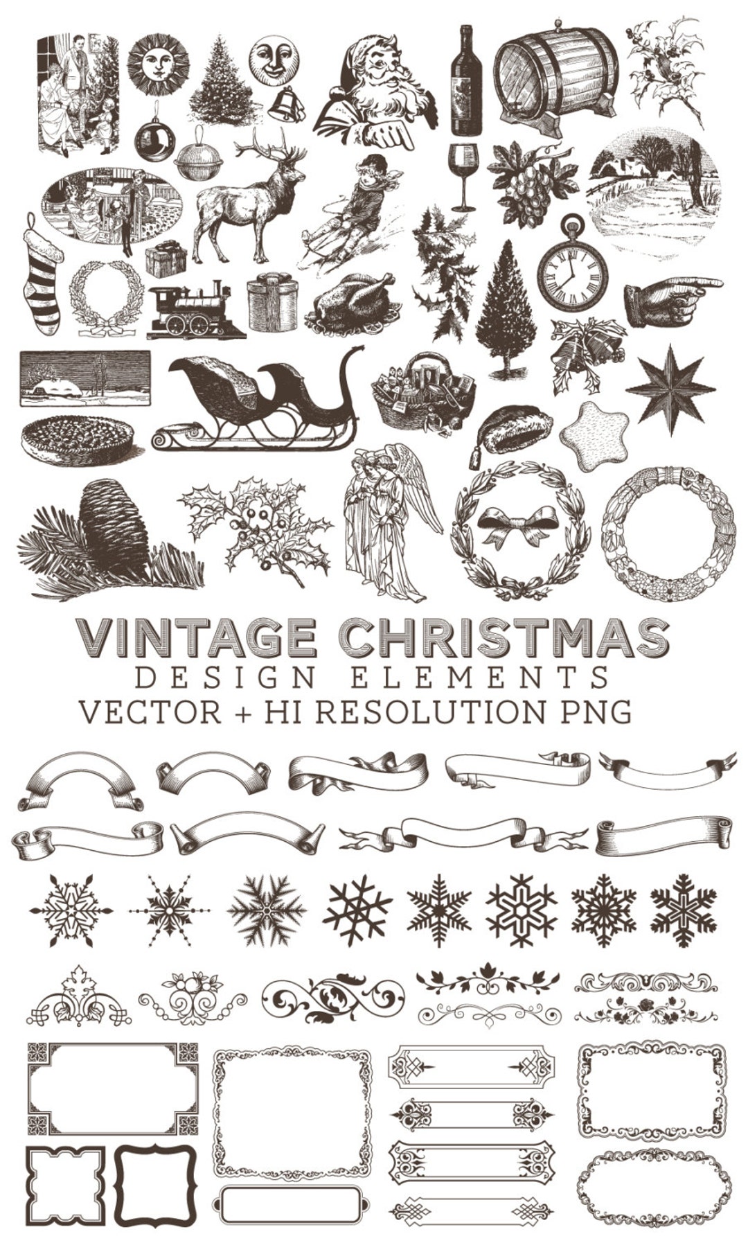 Retro Vintage Christmas Illustrations Clipart Clip Art PNG & Vector EPS ...