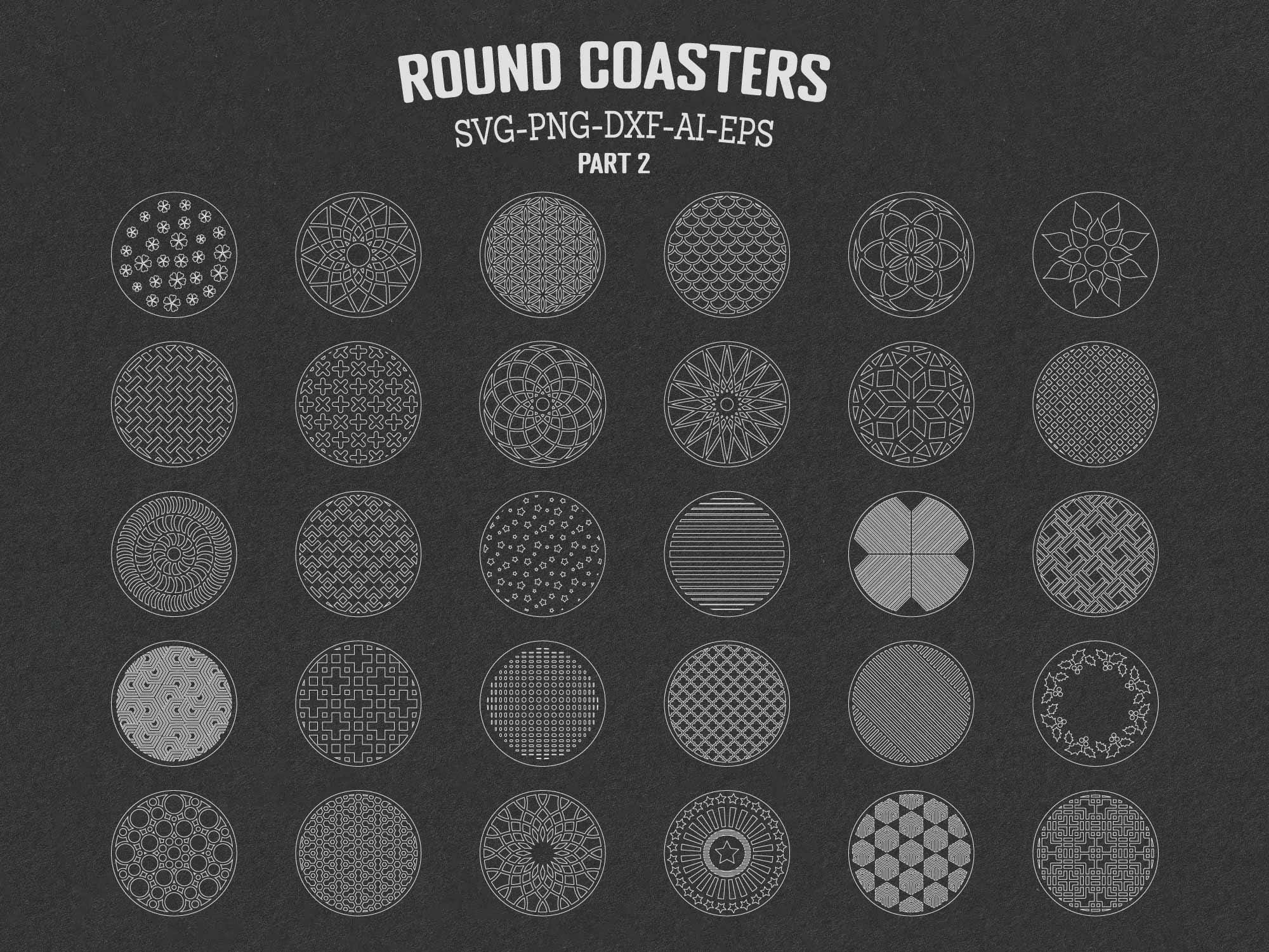 Round Coaster SVG DXF Laser Cut Templates: Wall Decor, Trivet & More ...