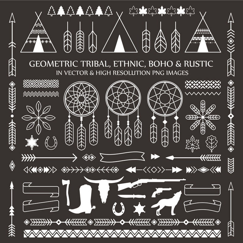 Line Art Tribal Boho Clipart Feather Arrow Dreamcatcher - Etsy