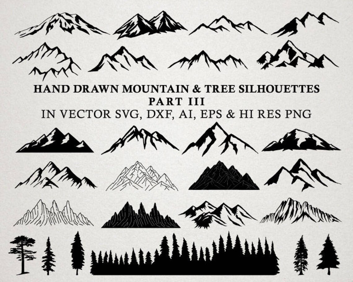 Mountain SVG Cut Files Hand Drawn Mountains SVG Trees SVG - Etsy