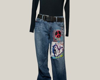 Patched Denim / Reworked Vintage / Upcycled Jeans / Upcycled Denim - Etsy