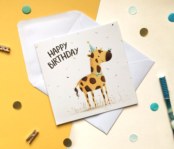 Children's Happy Birthday Card Giraffe Birthday Card | Etsy