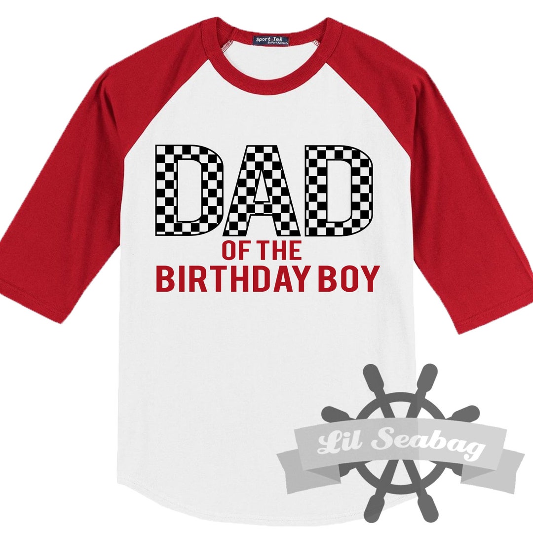 Race Car Theme Birthday Shirts, Dad Mom of the Birthday Boy, Red Raglan ...