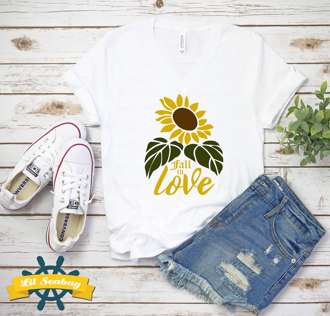 Fall in Love, Sunflower Shirt, Bella Canvas, Fall Shirt, Scoop Neck, V ...