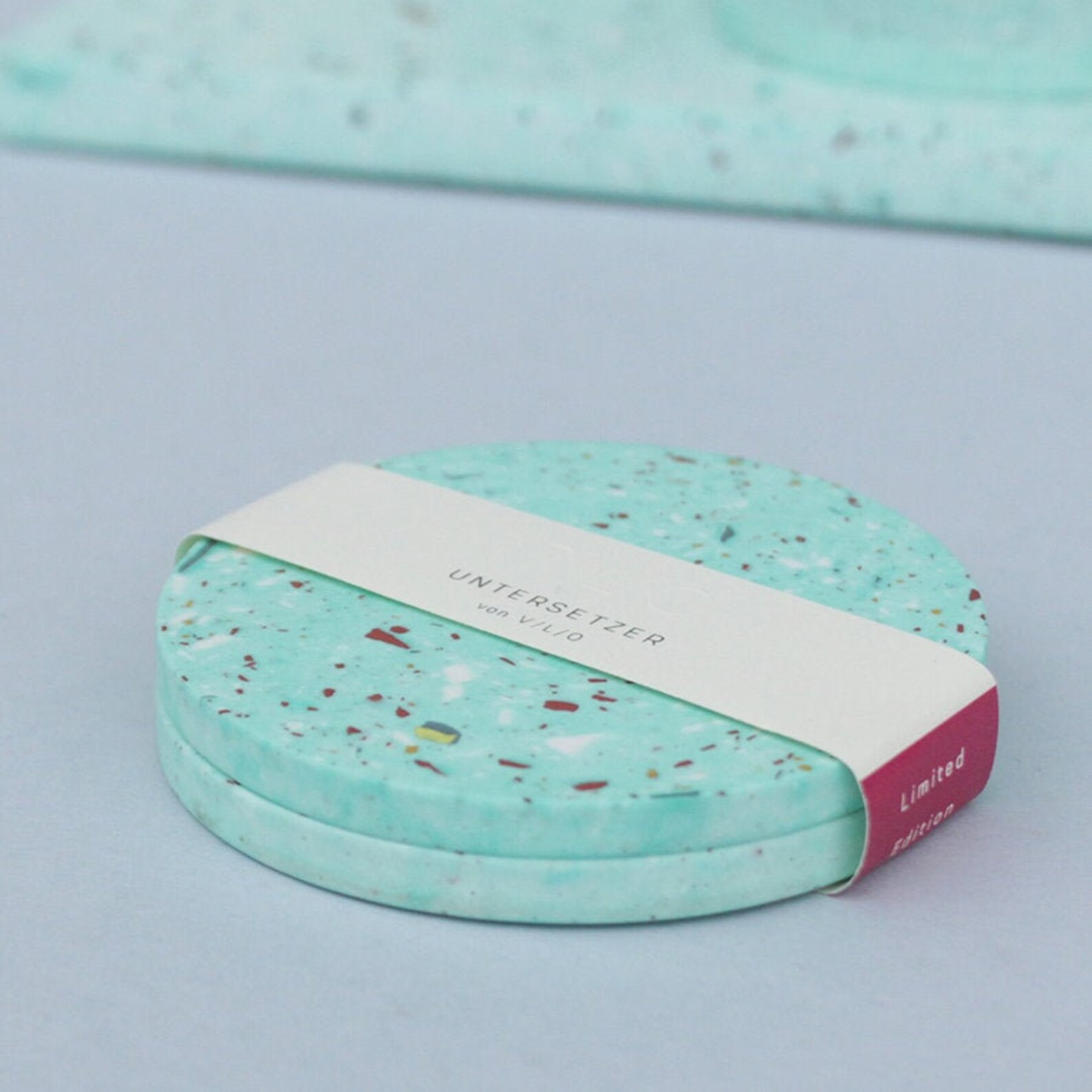 Two terrazzo coasters in turquoise coaster modern | Etsy