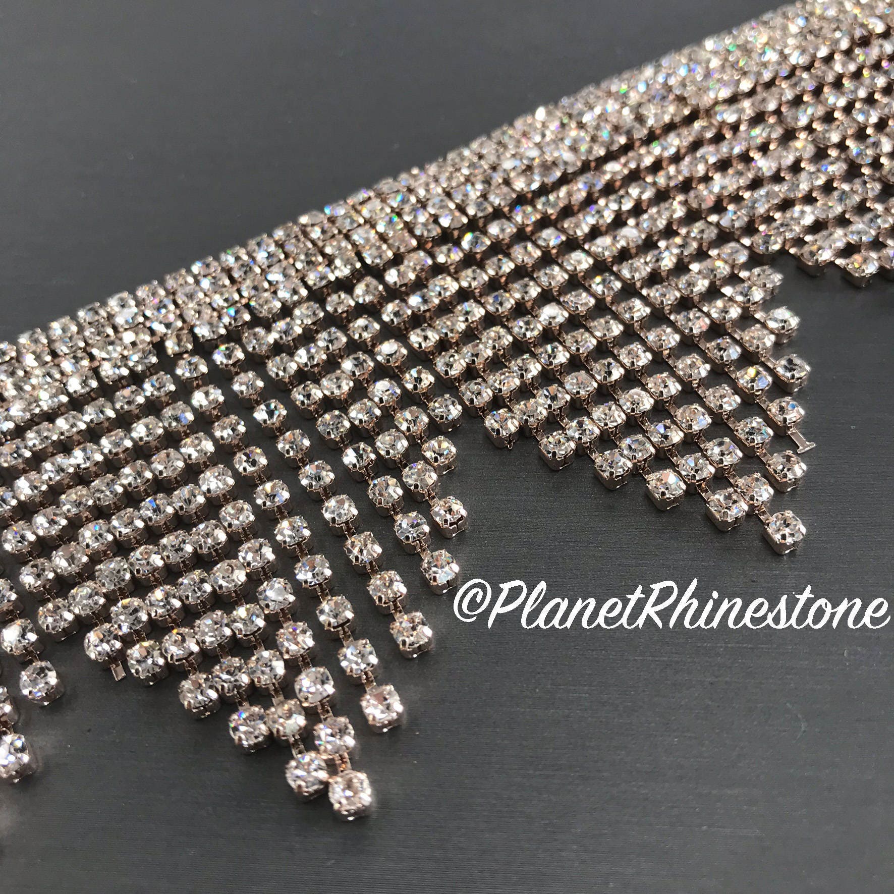 Rose Gold Large Fringe Rhinestone Trim #0529 Rose Gold Large Fringe Rhinestone Trim #0529