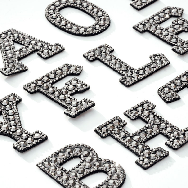 2 Hematite Iron on Letters Rhinestone Patch Letters - Etsy