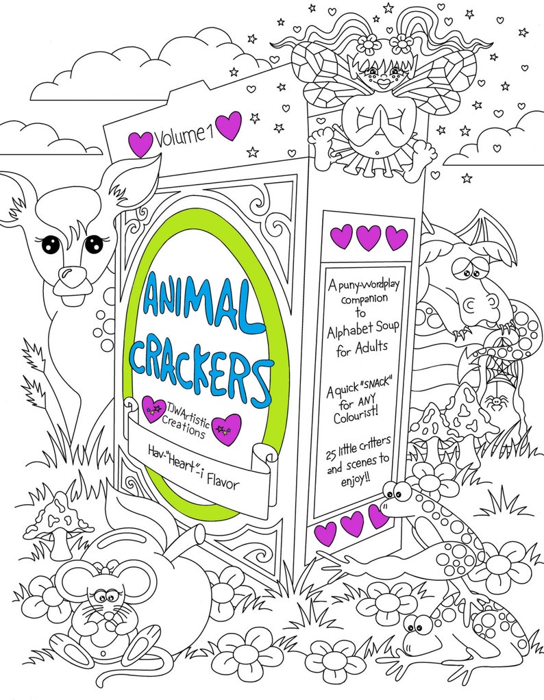 Adult coloring book Animal Crackers Animal puns cartoon | Etsy