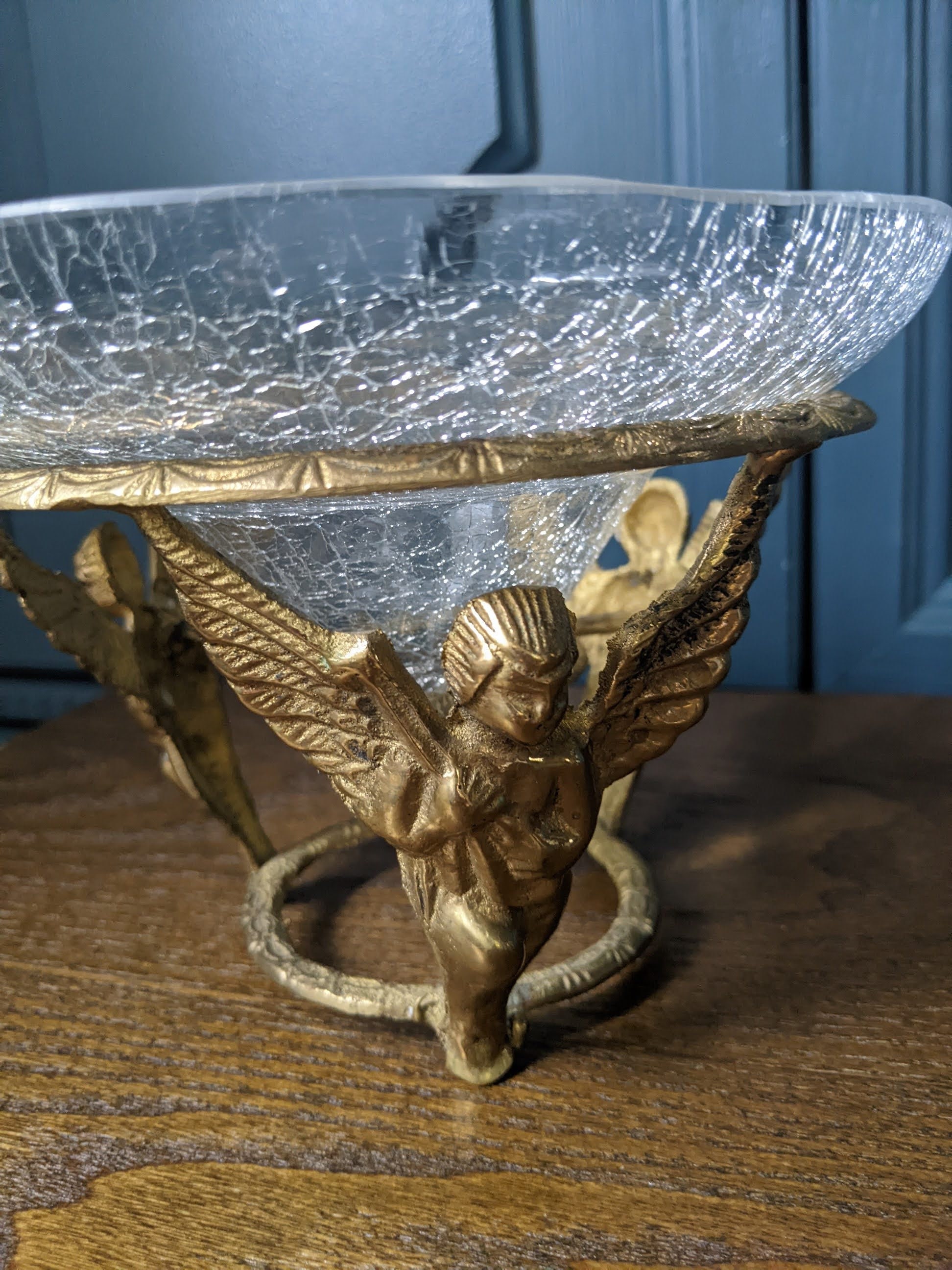 Vintage Cherub Angel Gold Crackle Glass and Brass Candy Dish - Etsy