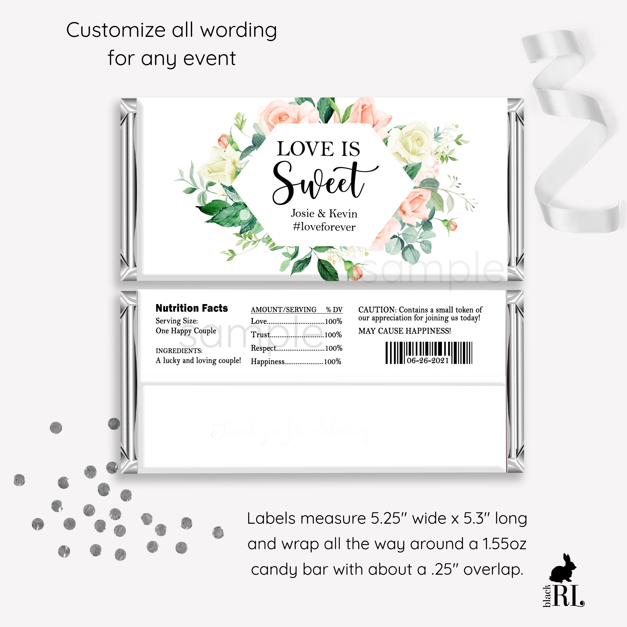 Printed Labels for Full Size Candy Bar Chocolate Bar Stickers - Etsy