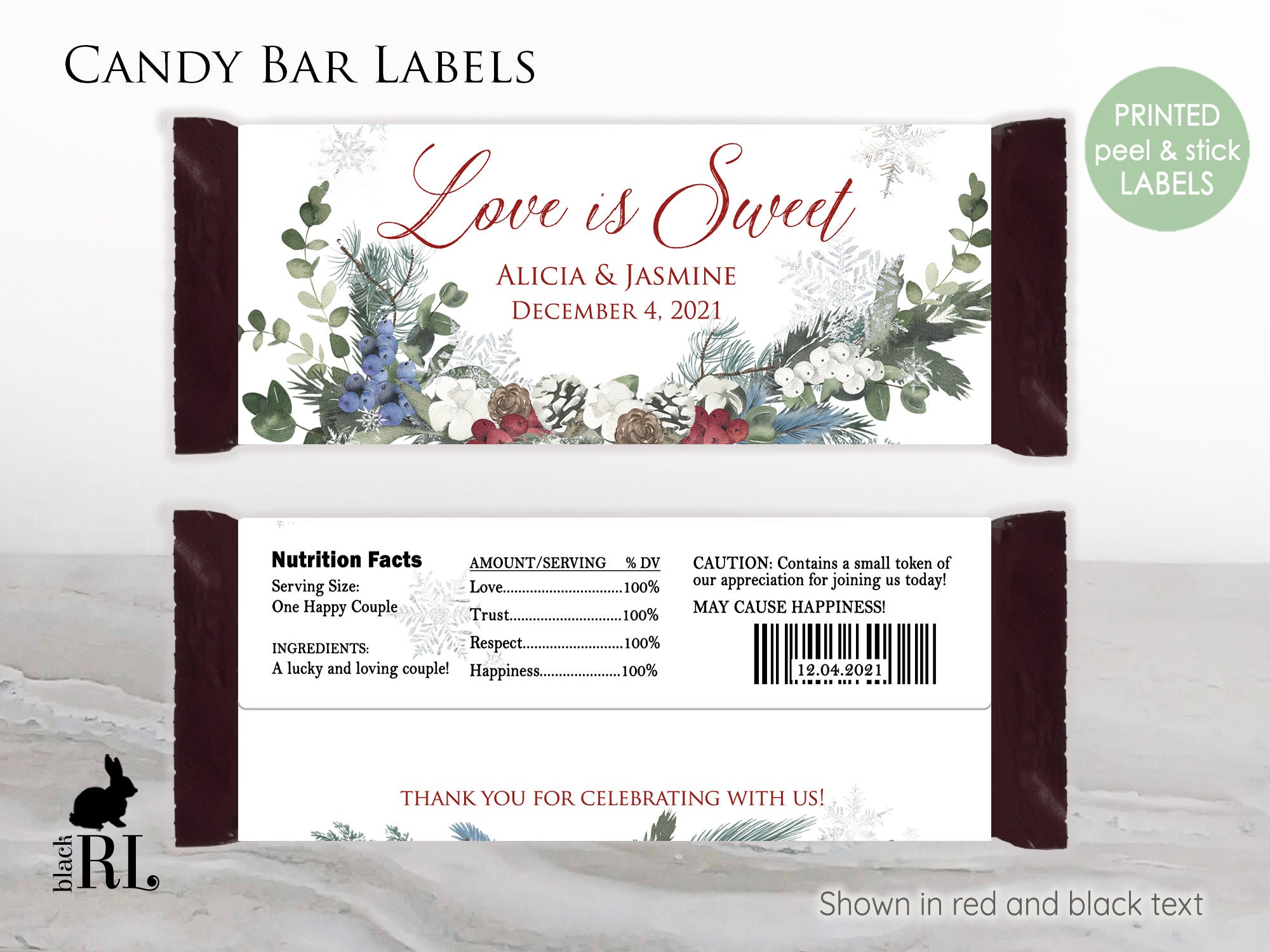 Printed Full Size Candy Bar Chocolate Bar Stickers Wedding - Etsy