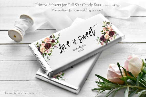 Printed Labels for Full Size Candy Bar Chocolate Bar Stickers | Etsy