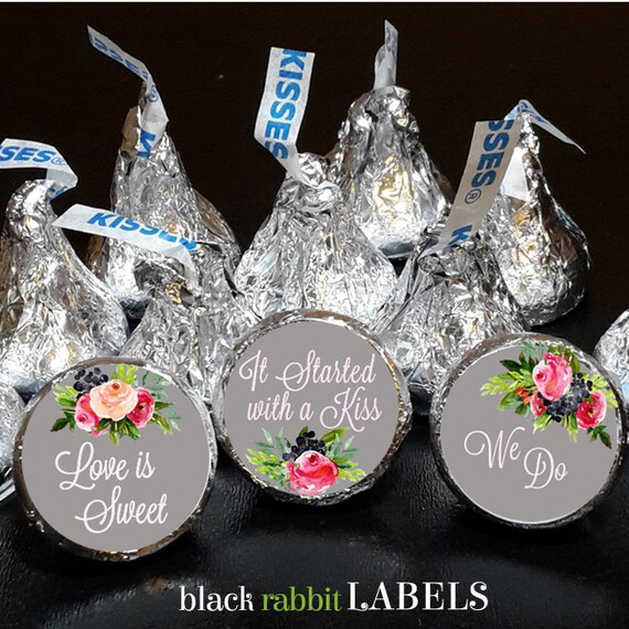 108 Hershey Kiss® Stickers Wedding Shower Favors Pink Roses Etsy