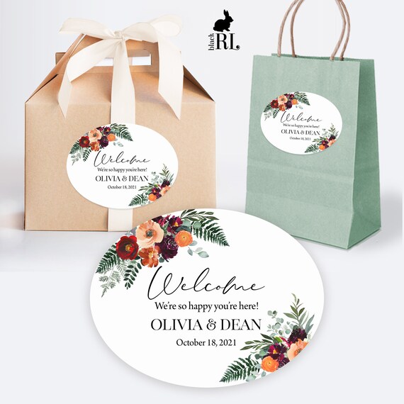 Printed Oval Welcome Bag and Box Custom Stickers for Wedding | Etsy