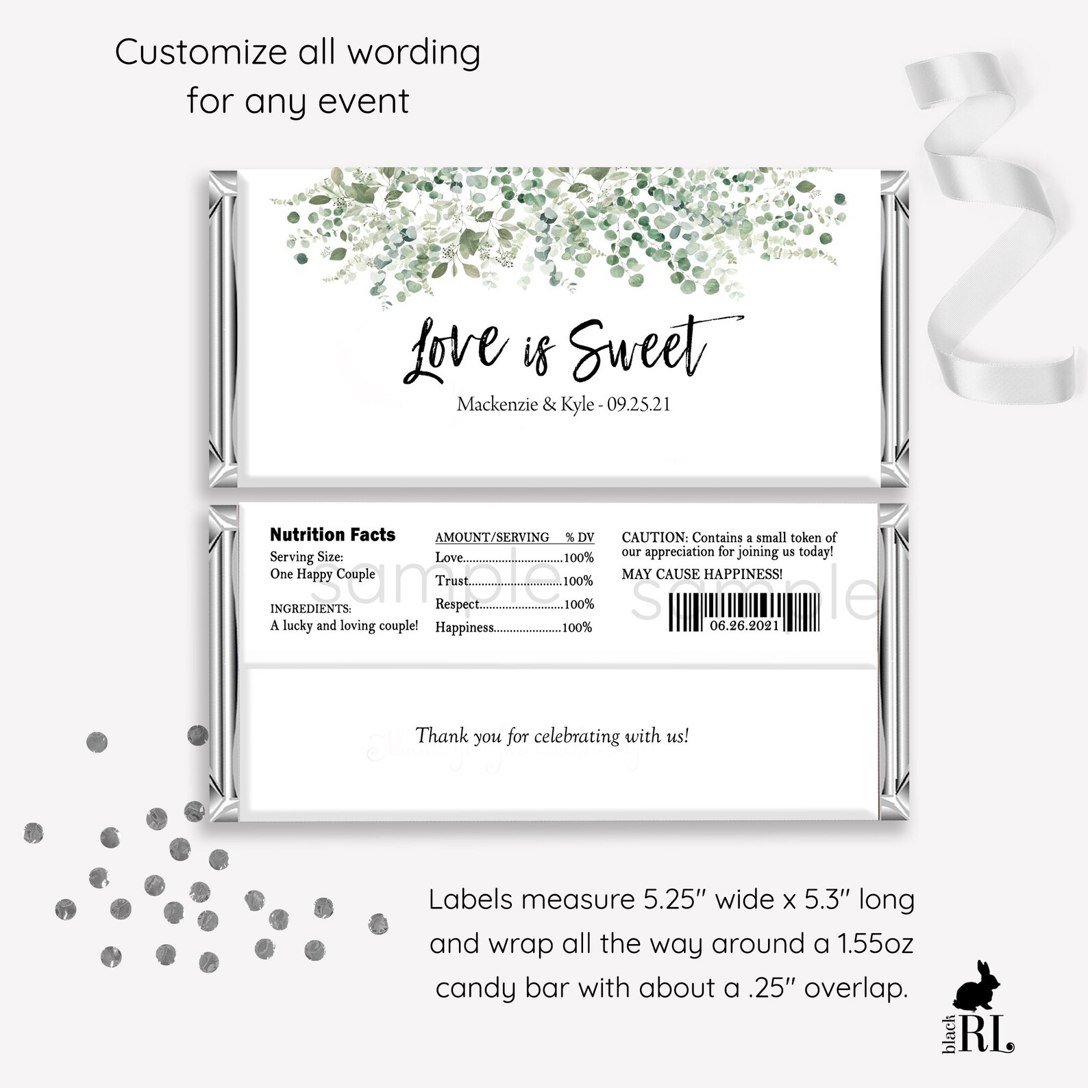 Printed Labels for Full Size Candy Bar Chocolate Bar Stickers - Etsy