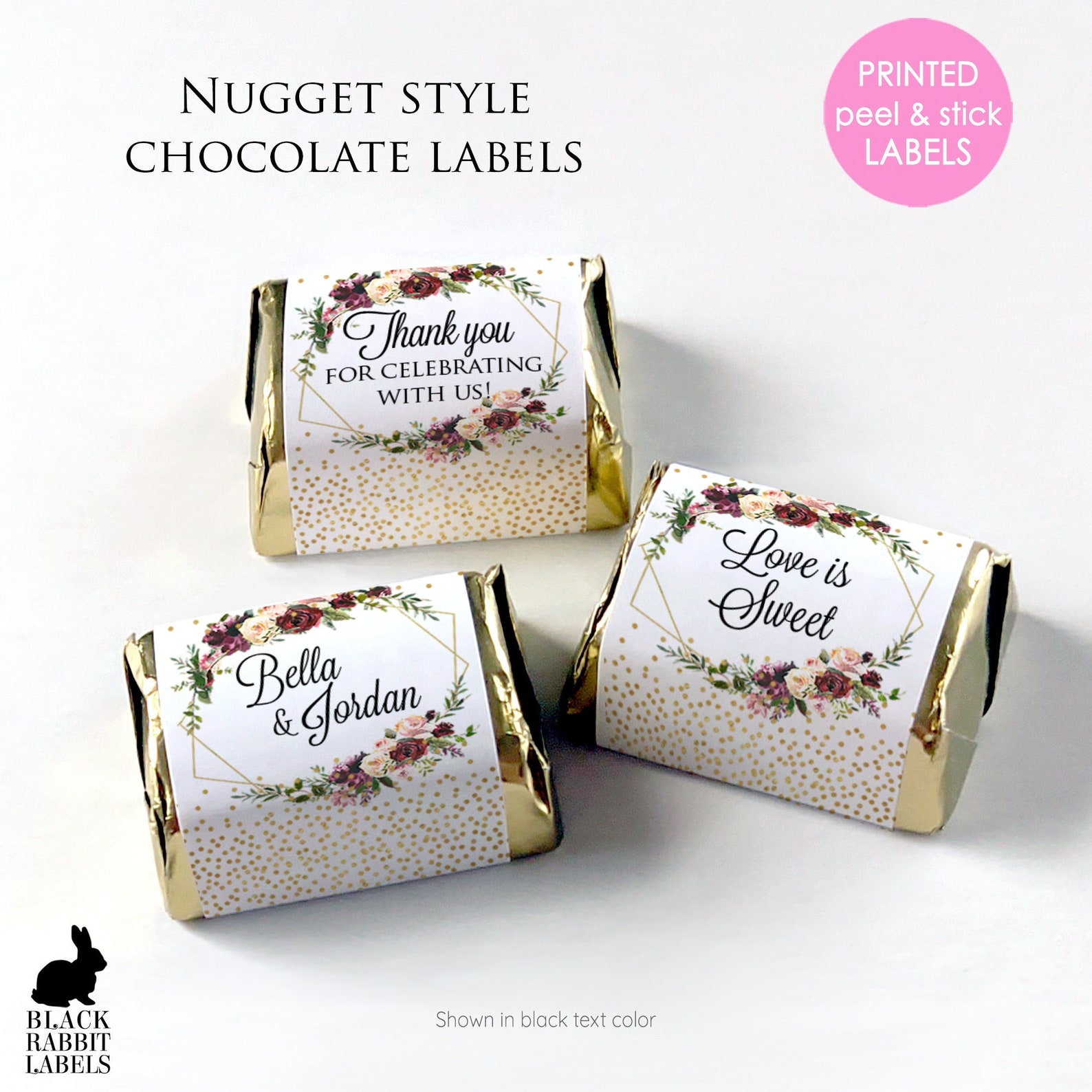 Custom Printed Nugget Style Chocolate Labels - Wedding Favors for Candy ...