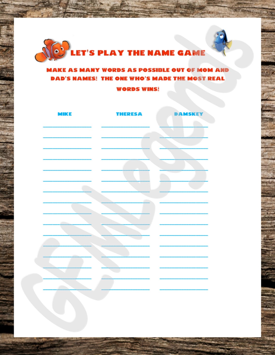 Finding Nemo Theme Games Baby Shower Games Baby Shower Games - Etsy
