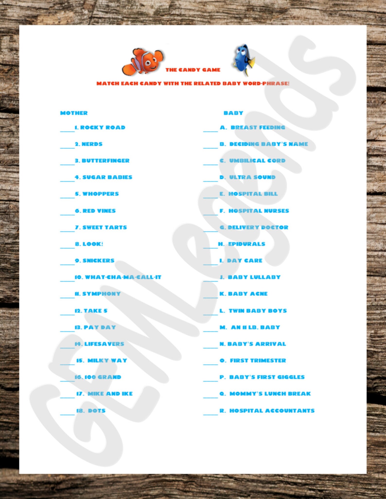 Finding Nemo Theme Games Baby Shower Games Baby Shower Games - Etsy