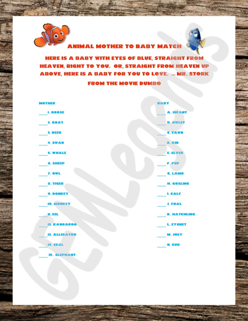 Finding Nemo Theme Games Baby Shower Games Baby Shower Games - Etsy