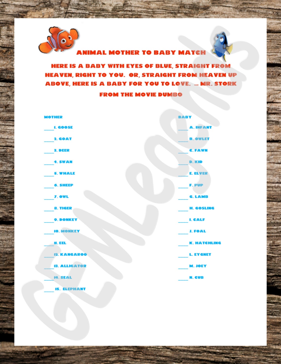 Finding Nemo Theme Games Baby Shower Games Baby Shower Games - Etsy